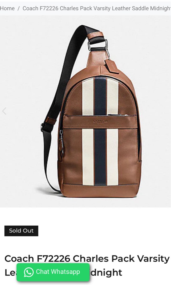 Coach Charles Pack Varsity Leather Saddle Midnight, Fesyen Pria, Tas & Dompet , Tas Selempang di ...