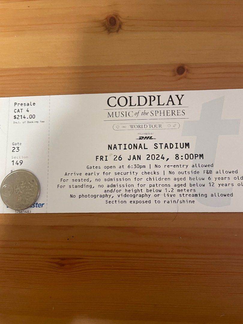 Coldplay concert physical ticket, Tickets & Vouchers, Event Tickets on Carousell