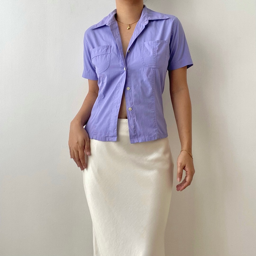 DKNY lavender buttoned top, Women's Fashion, Tops, Blouses on Carousell