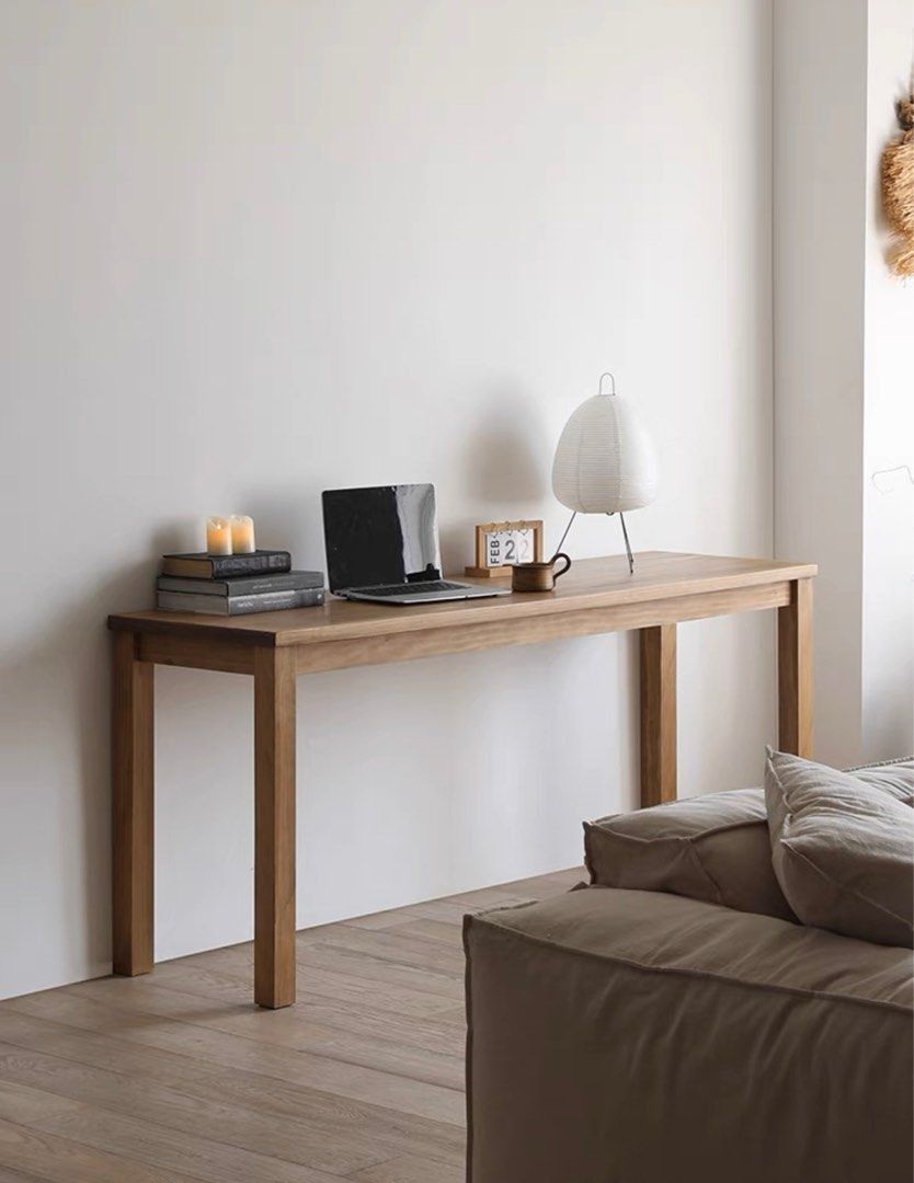 FLORES Japandi Solid Wood Study Table, Furniture & Home Living ...