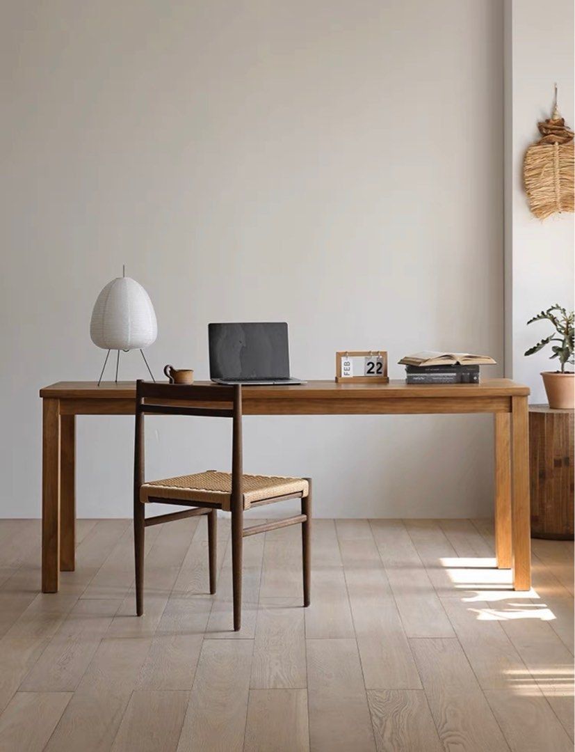 FLORES Japandi Solid Wood Study Table, Furniture & Home Living ...