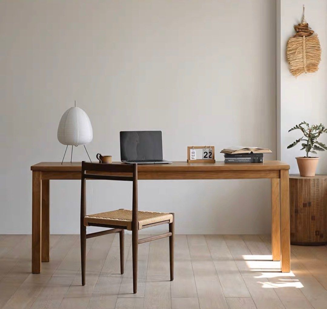FLORES Japandi Solid Wood Study Table, Furniture & Home Living ...