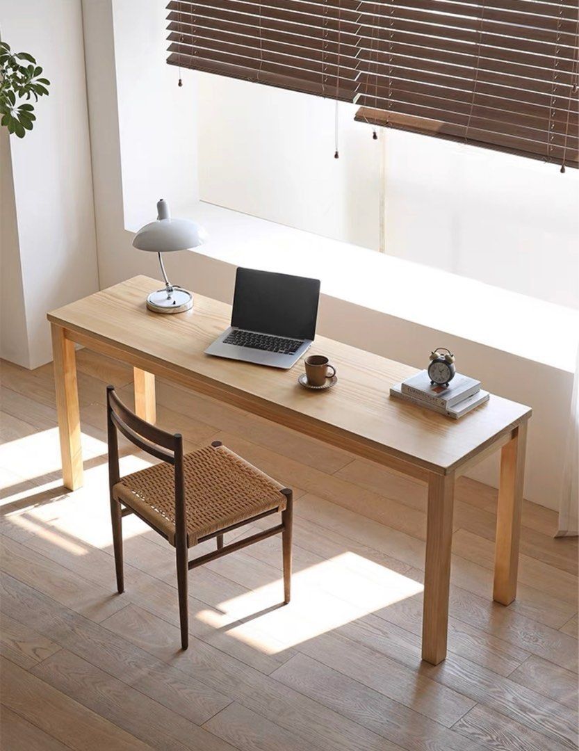 FLORES Japandi Solid Wood Study Table, Furniture & Home Living ...