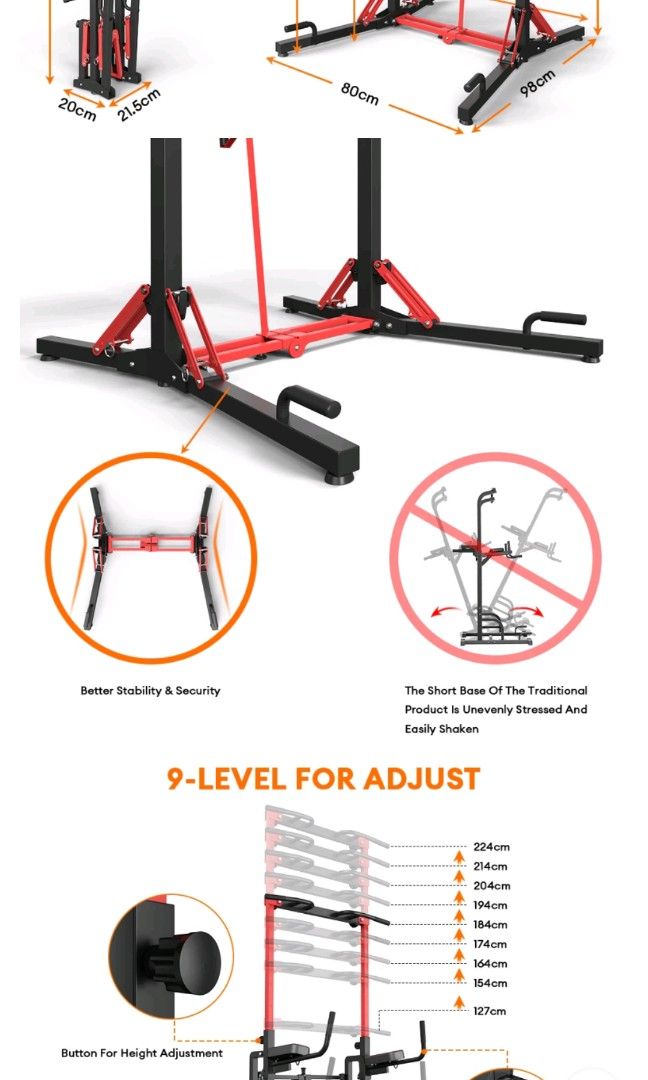 Folding All-in-one (pull up bar, push up, and dips bar), Sports ...