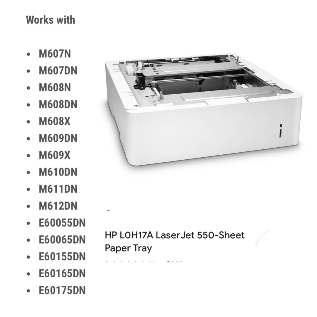HP L0H17A LaserJet 550-Sheet Paper Feeder, 電腦＆科技, 打印機及影印機 - Carousell