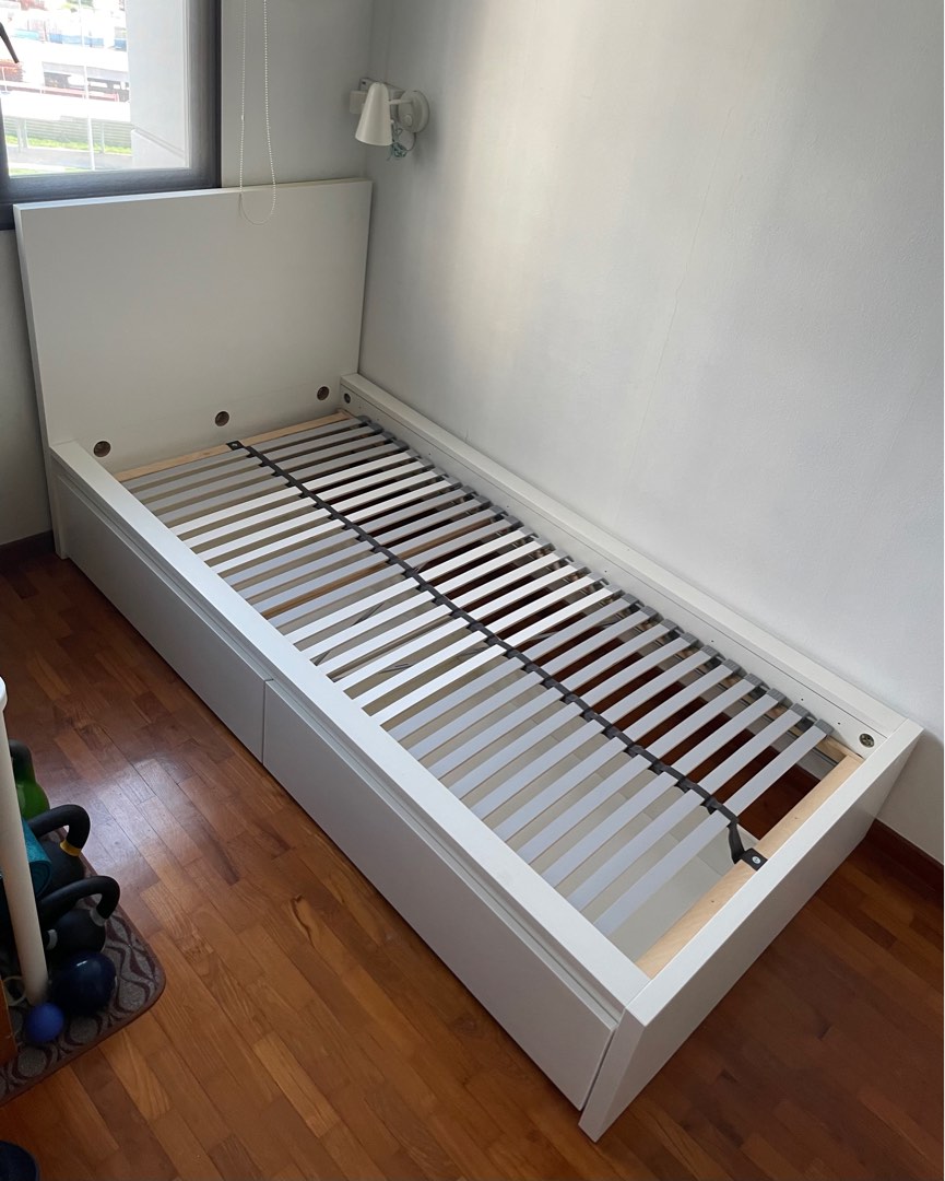 Ikea Single Bed Frame + Mattress + Two Drawers, Furniture & Home Living ...