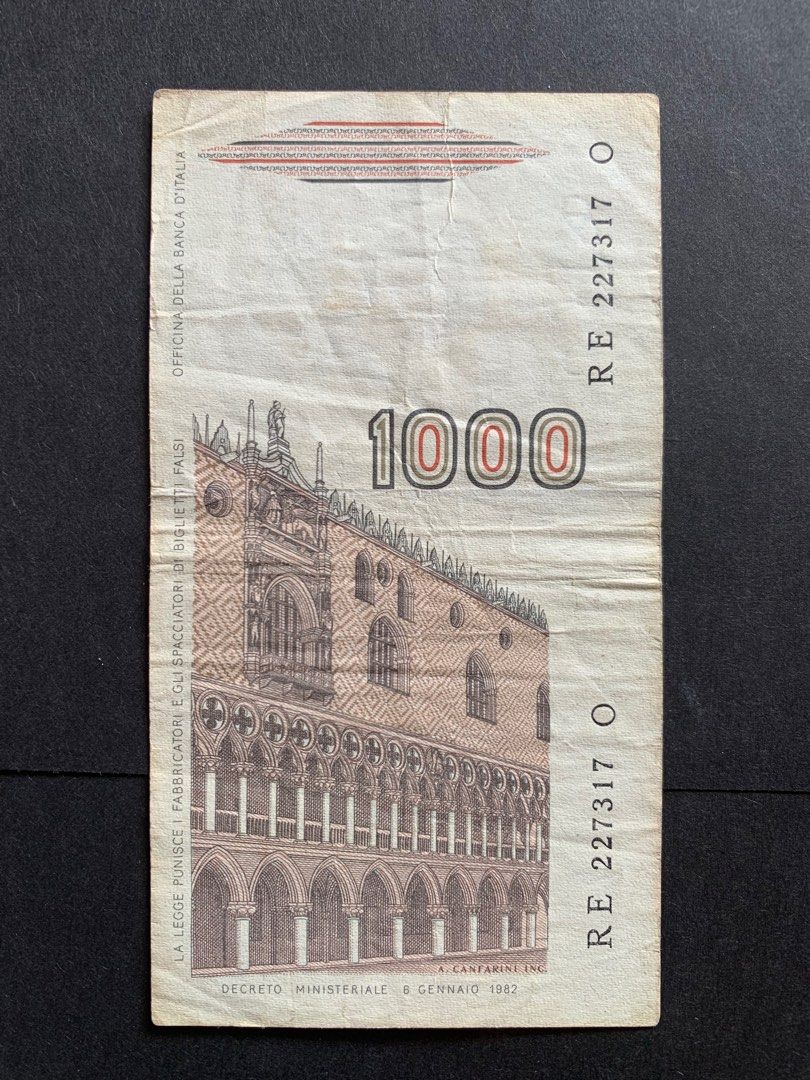Italy 1000 Lire 1982 Banknote, Hobbies & Toys, Collectibles ...