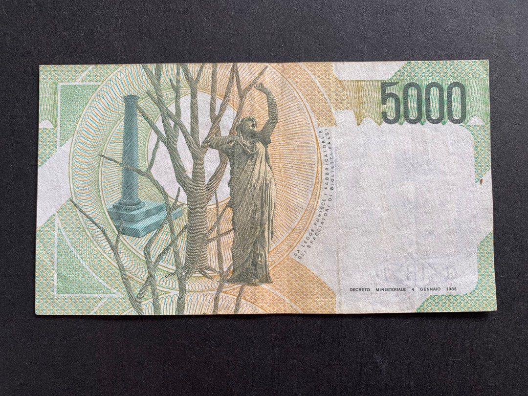 Italy 5000 Lire 1985 Banknote, Hobbies & Toys, Collectibles ...