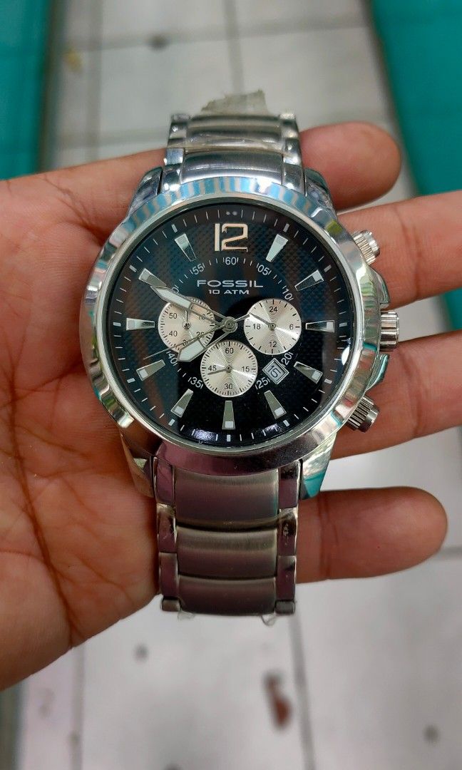 Jam tangan fossil quartz chronograph stainles steel klasik elegant ...