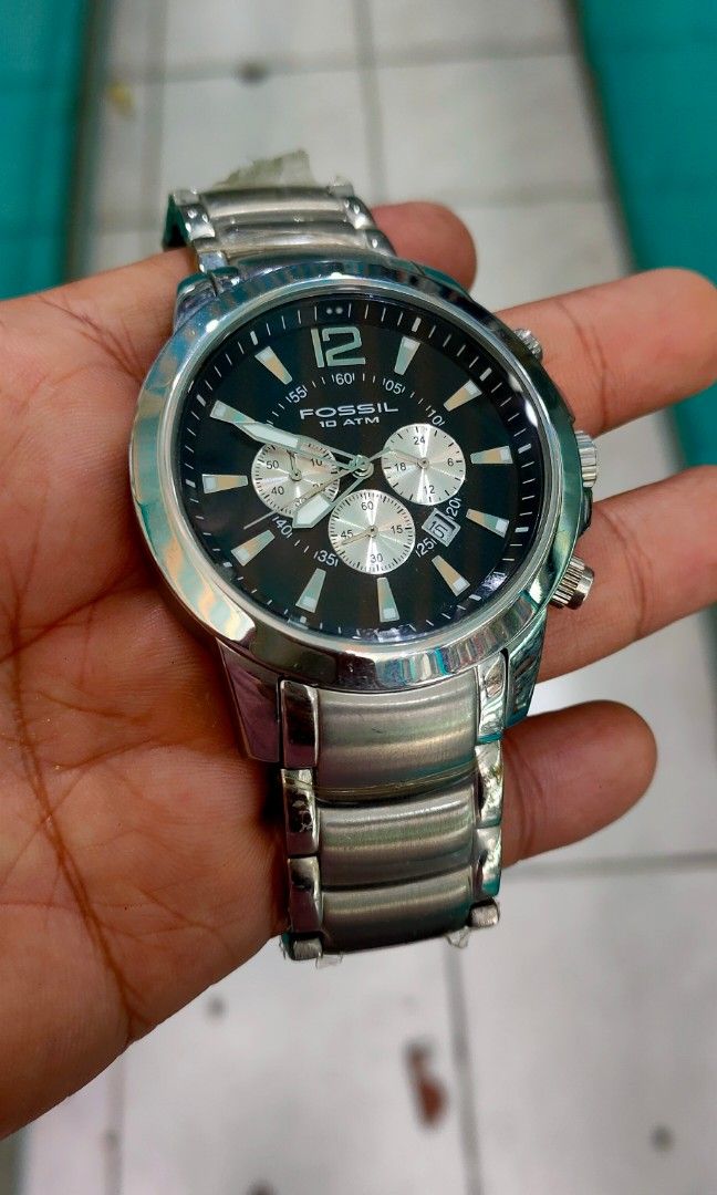 Jam tangan fossil quartz chronograph stainles steel klasik elegant ...