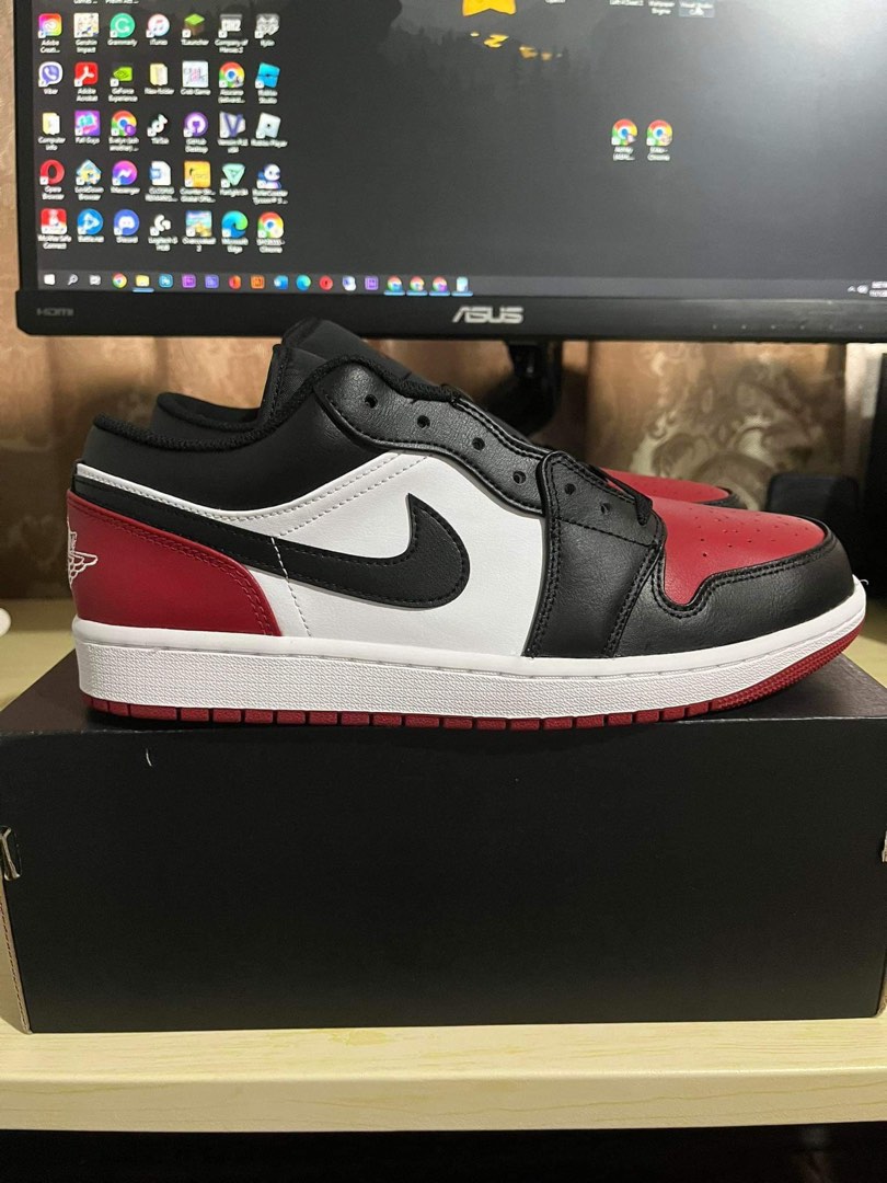 jordan 1 low bred toe v2, Men's Fashion, Footwear, Sneakers on Carousell