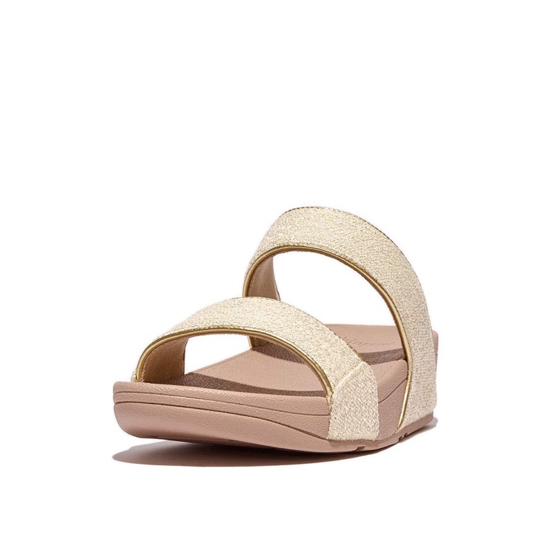 Lulu Shimmerweave Toe-Post Slides Stone Beige Mix, Women's Fashion ...