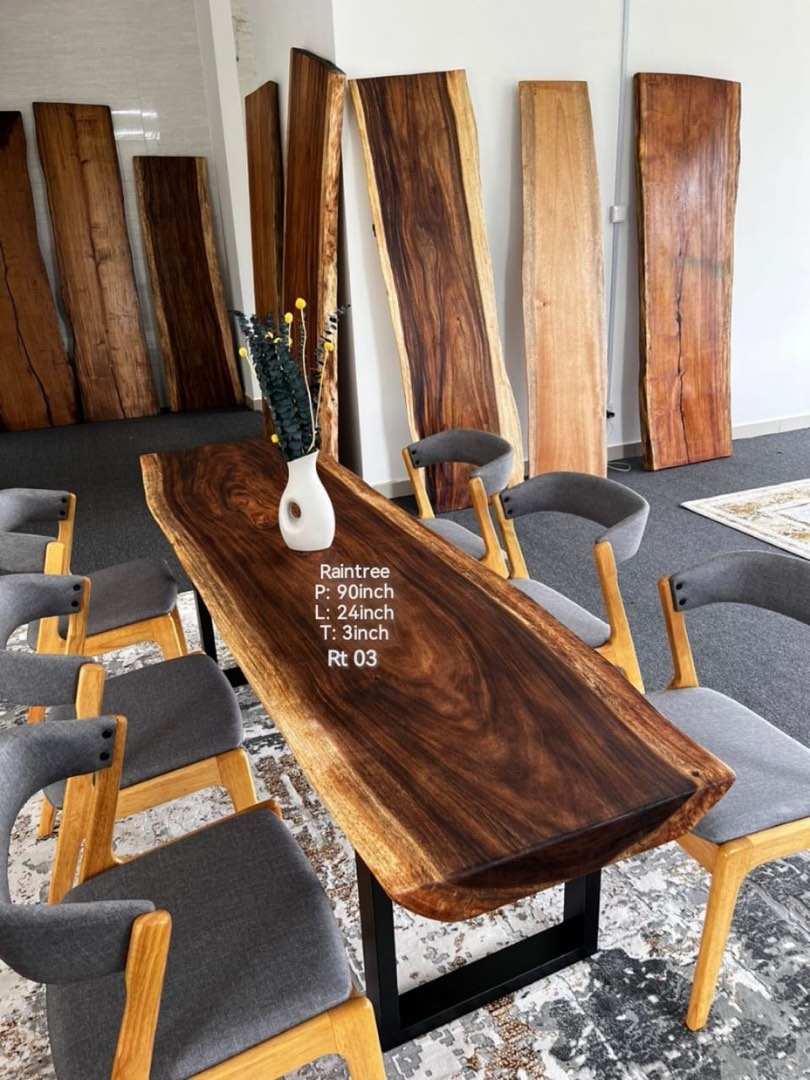 MEJA MAKAN PREMIUM RAINTREE WOOD SLAB, Furniture & Home Living ...