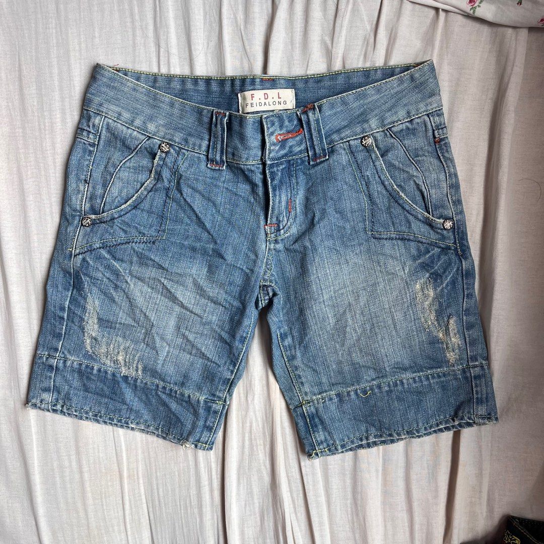 mid rise denim jorts, Women's Fashion, Bottoms, Shorts on Carousell