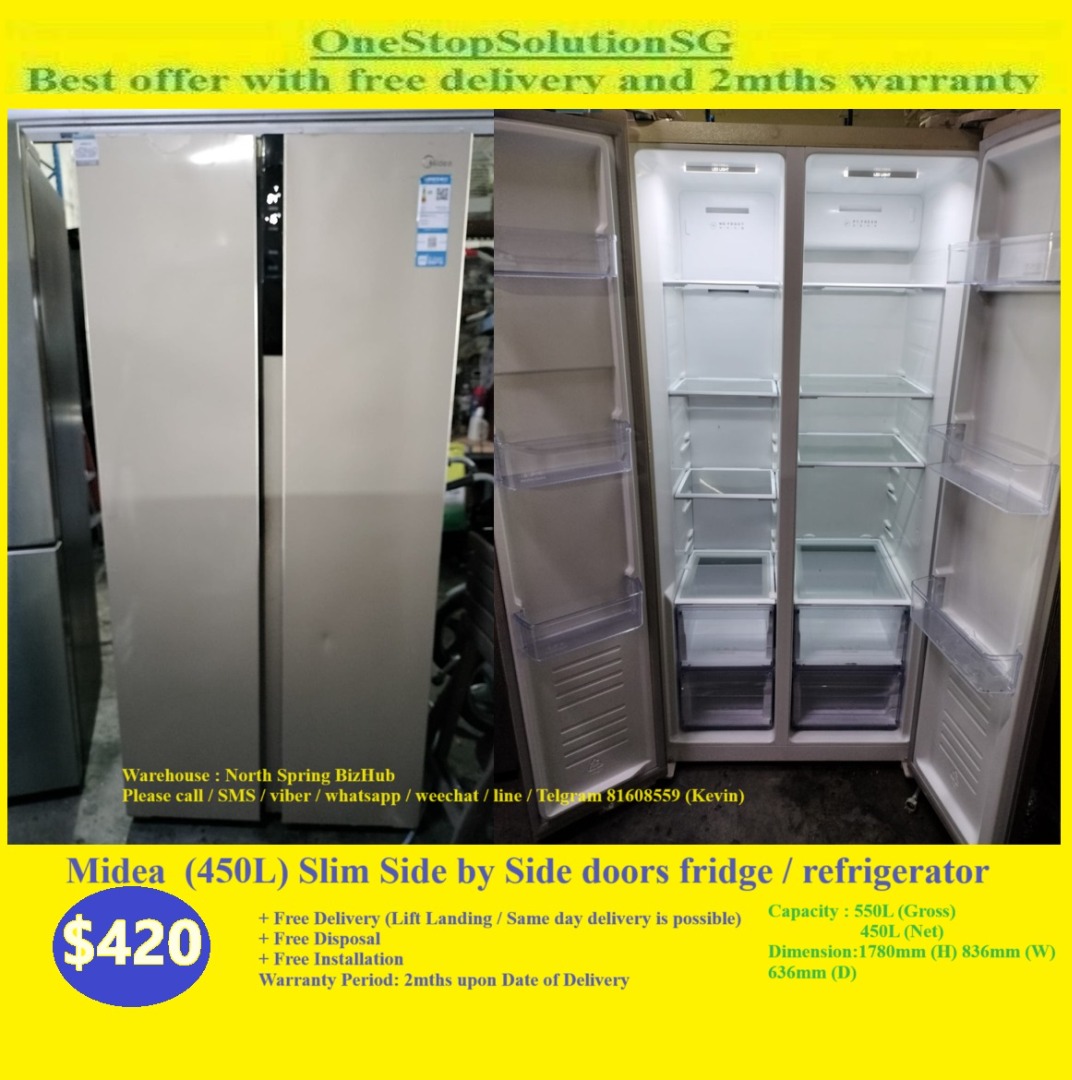 Midea (450L) Slim Side by Side doors fridge / refrigerator ($420+ Free ...
