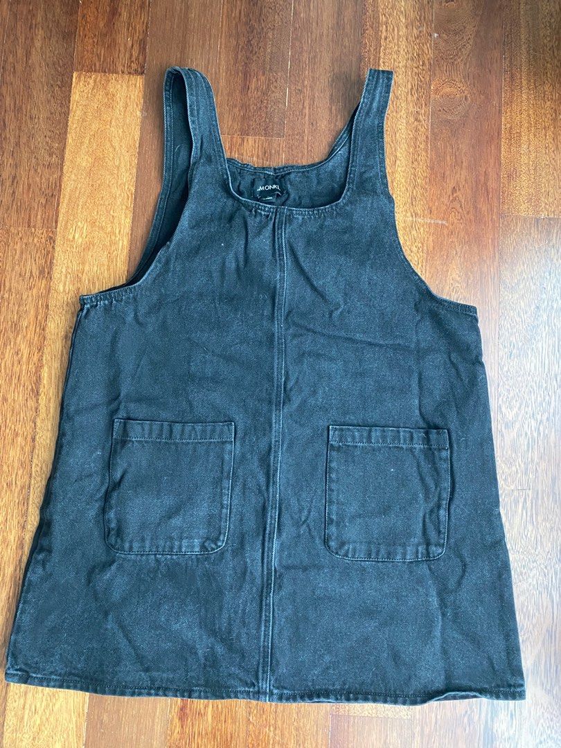 Monki Black Denim Pinafore Dress, Women's Fashion, Dresses & Sets ...