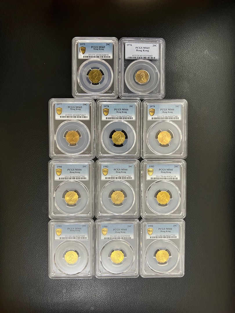 （貳毫MS65-66 大全套）香港硬幣十二邊形 1975-90年波浪形二毫「英女王伊麗莎白二世」Hong Kong 1975-90 $0.2 「Queen Elizabeth ll」, 興趣及 ...