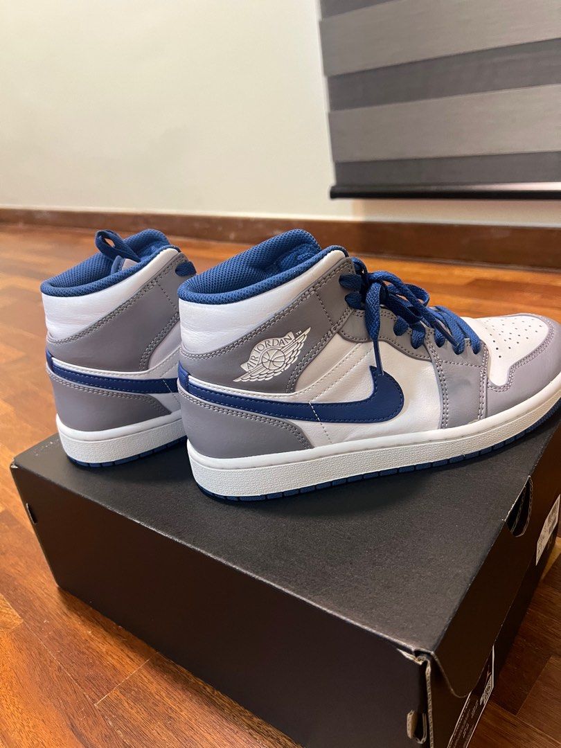 Nike Air Jordan AJ1 Mid "Cement Grey/True Blue" , Men's Fashion ...