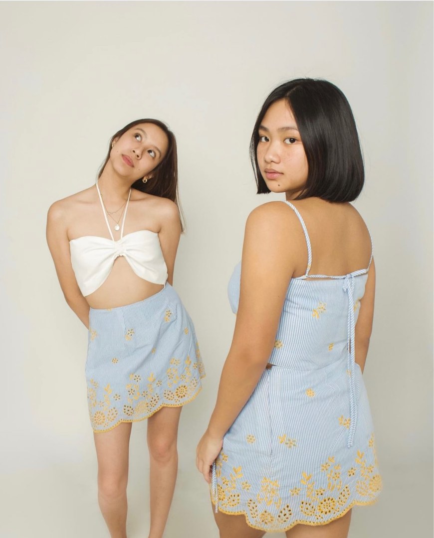 Porto Studios Blue Eyelet Skirt, Women's Fashion, Bottoms, Skirts on Carousell