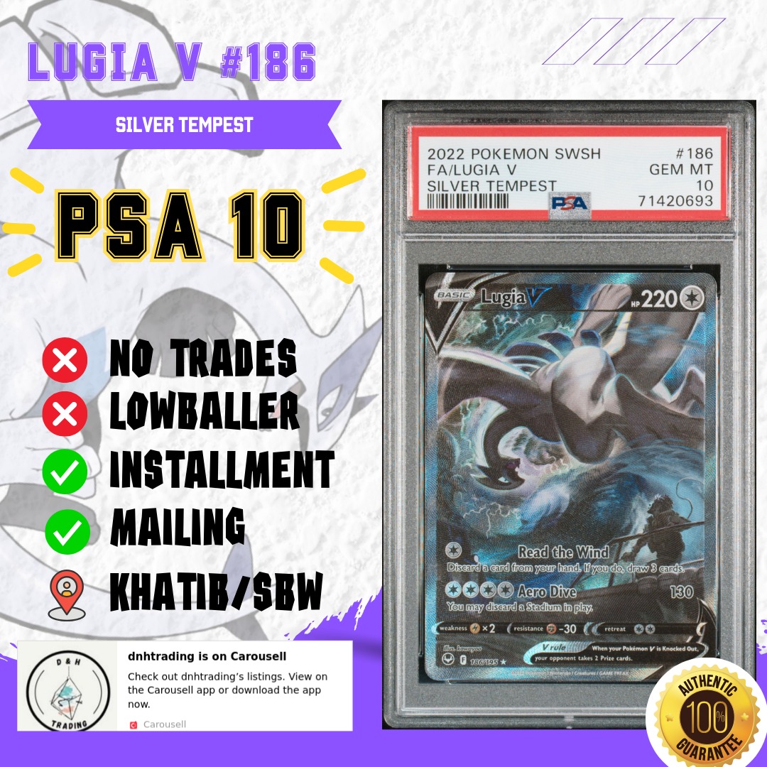 [PSA 10] Pokemon TCG - LUGIA V #186 - Silver Tempest, Hobbies & Toys, Toys & Games on Carousell