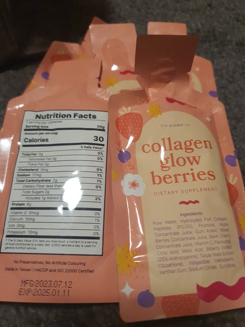 PurestCo Collagen Glow Berries, Health & Nutrition, Health Supplements ...