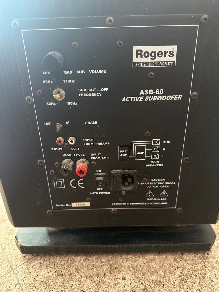 Rogers ASB-80 Active Subwoofer, Audio, Soundbars, Speakers & Amplifiers ...