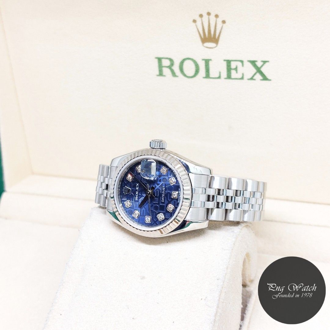 Rolex 26mm Oyster Perpetual Blue Jubilee Big Diamonds Dial Datejust REF ...