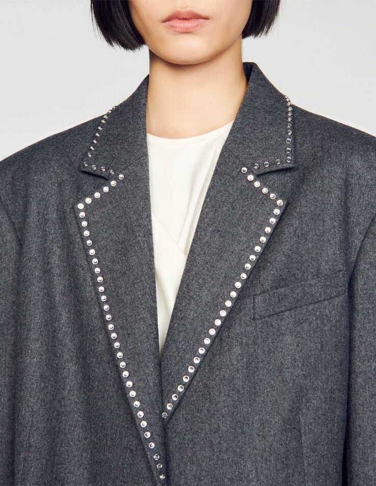 Sandro Grey Rhinestone Suit Jacket 深灰閃石西裝外套 寬鬆版褸, 預購 - Carousell