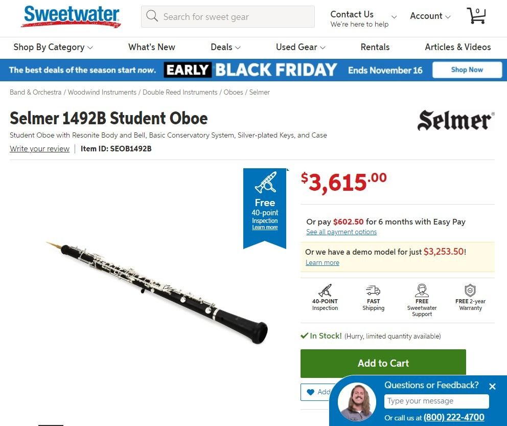 Selmer 1492B Student Oboe with Silver plated Keys, Hobbies & Toys ...