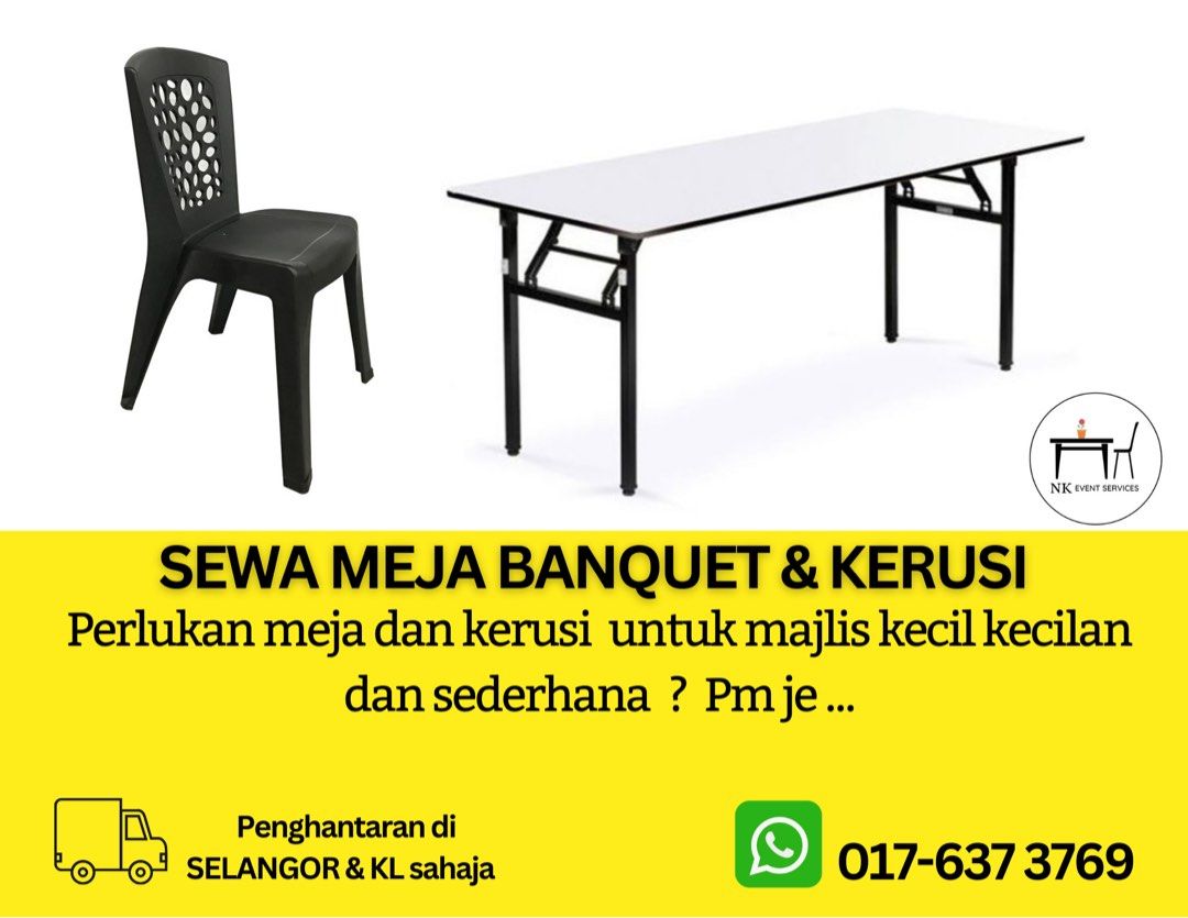 Meja Banquet Dan Kerusi, Furniture & Home Living, Furniture, Tables ...