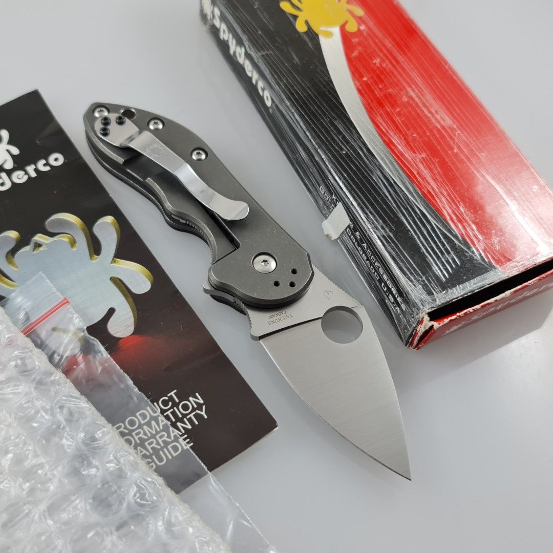 Spyderco Dice Tip flipper Carbon Fiber Titanium Ti cts xhp plain blade ...