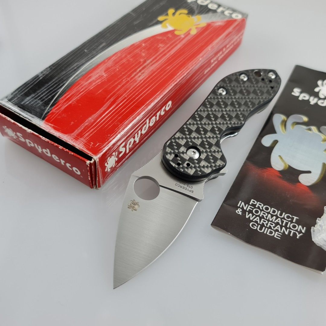 Spyderco Dice Tip flipper Carbon Fiber Titanium Ti cts xhp plain blade ...