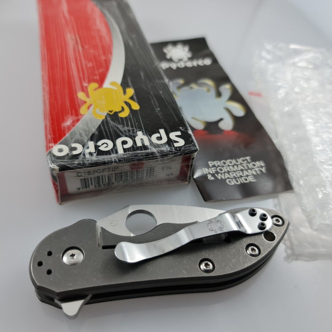 Spyderco Dice Tip flipper Carbon Fiber Titanium Ti cts xhp plain blade ...