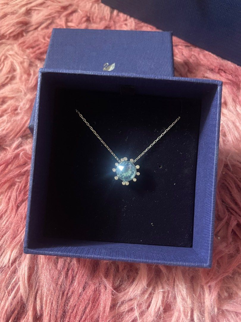 Swarovski Blue Aqua Crystal Necklace (with Authenticity Card), Women's ...