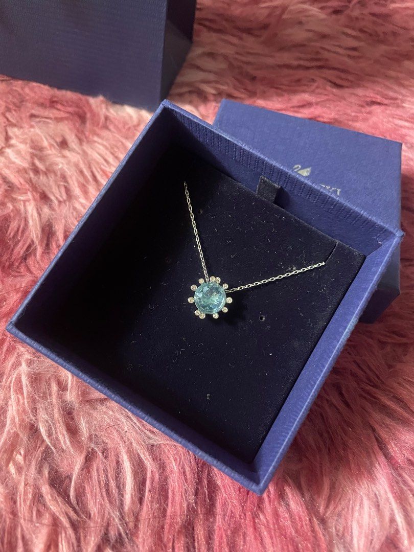 Swarovski Blue Aqua Crystal Necklace (with Authenticity Card), Women's ...
