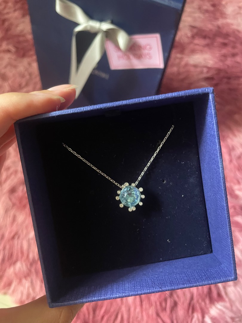 Swarovski Blue Aqua Crystal Necklace (with Authenticity Card), Women's ...