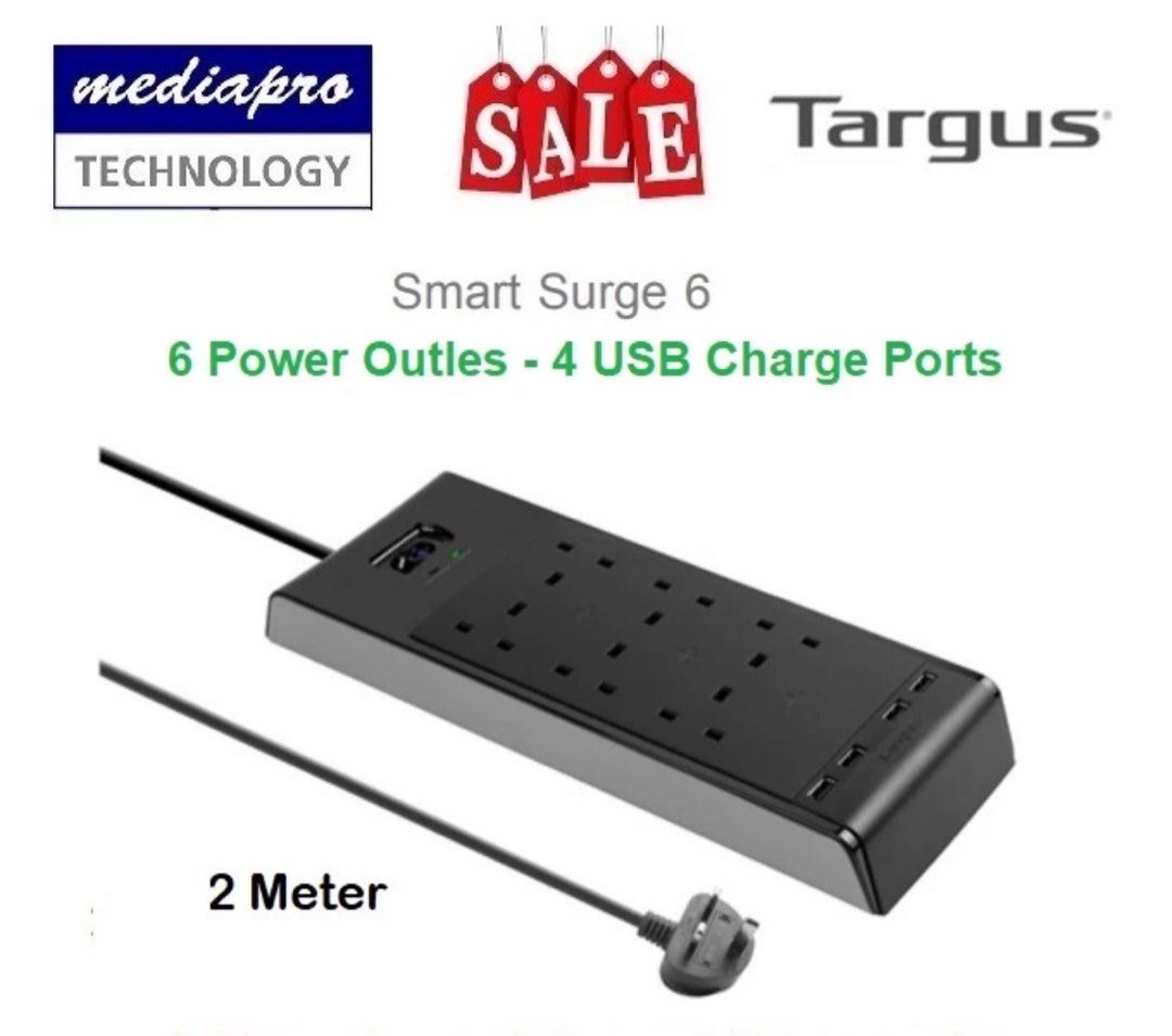 Targus Smart Surge 6 with 4 USB ports, Computers & Tech, Parts & Accessories, Cables & Adaptors ...