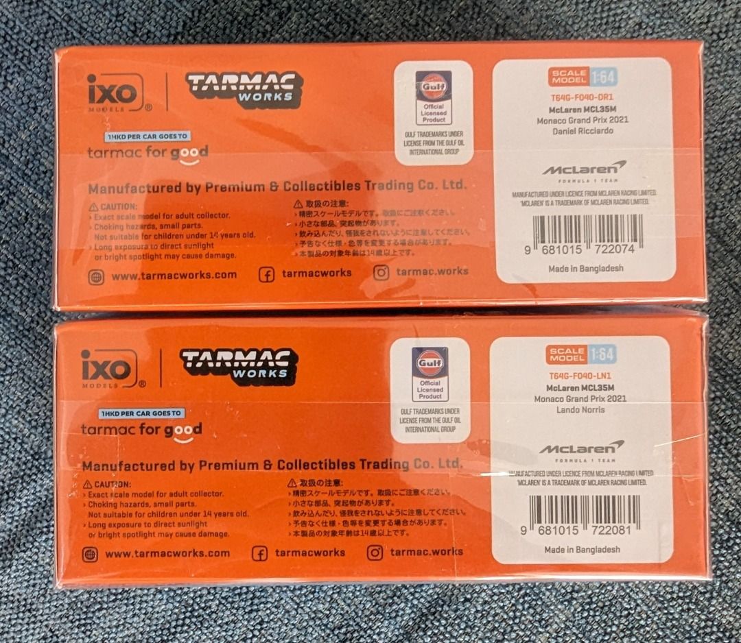 Tarmac Works McLaren MCL35M Daniel Ricciardo Lando Norris F1 Monaco GP ...