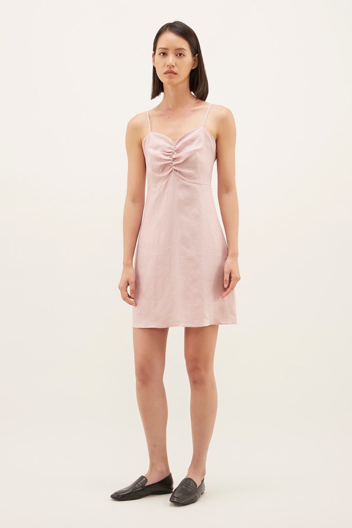 The Editor's Market Reah Linen Mini Dress Pink Dress, Fesyen Wanita ...