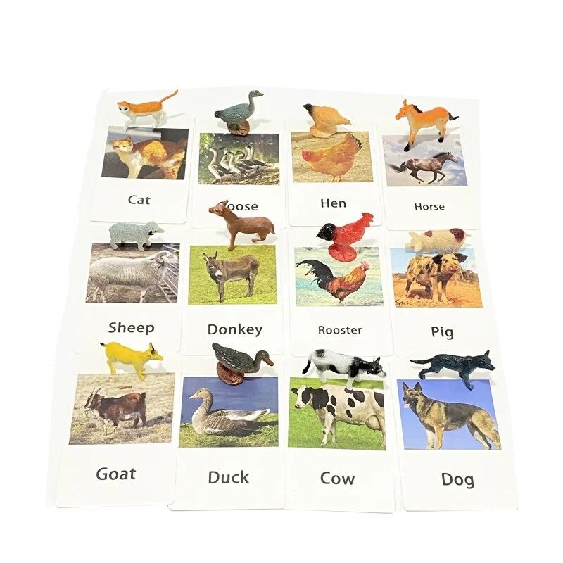 Treeyear Montessori Animal Match Cards Miniature Poultry Animals with ...