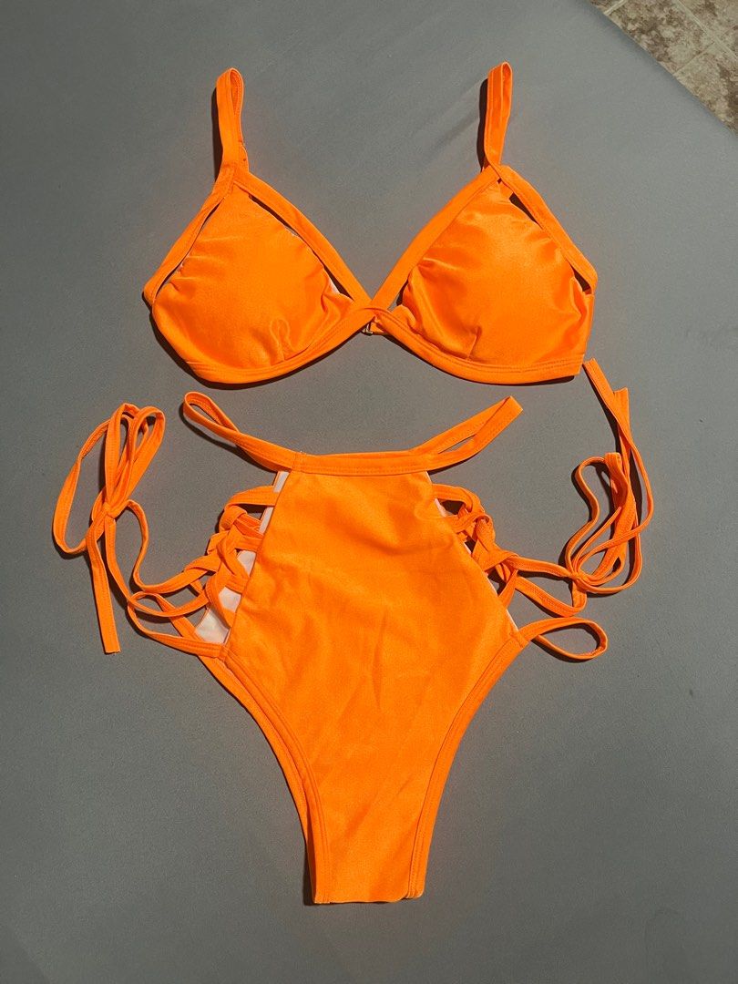 Two Piece Neon Orange Swimsuit, Women's Fashion, Swimwear, Bikinis ...