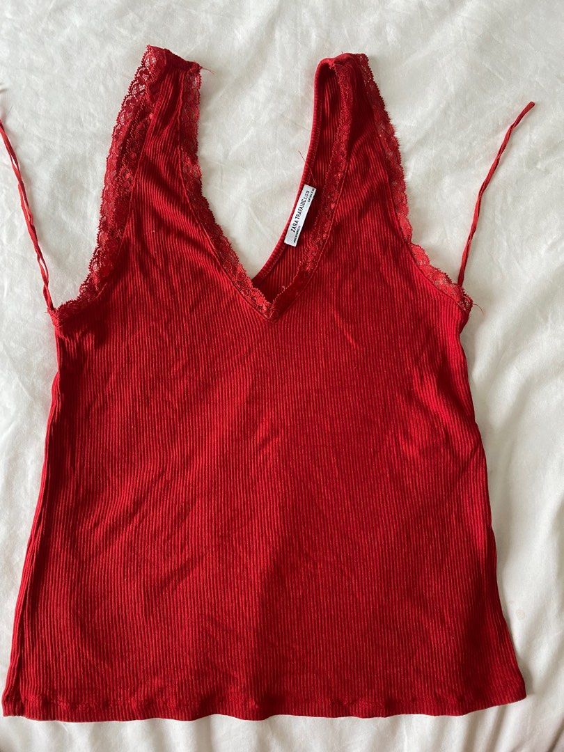 Zara red top, Women's Fashion, Tops, Sleeveless on Carousell