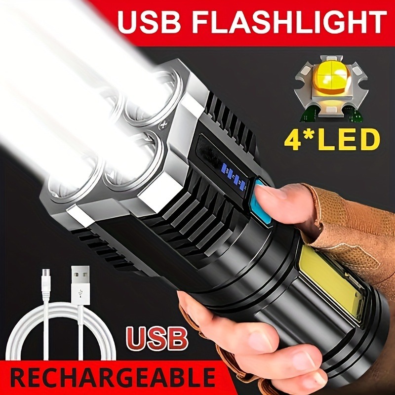 *4 LED Super Bright* Torch Light Flashlight Rechargeable Waterproof ...