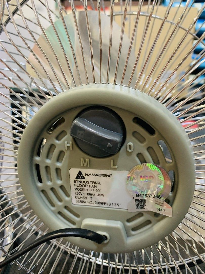 " Hanabishi 9"" Industrial Electric Floor Fan HIFF-900 Chrome/Silver ...