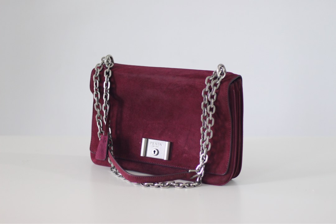 auth prada lock suede shoulder bag, Women's Fashion, Bags & Wallets ...