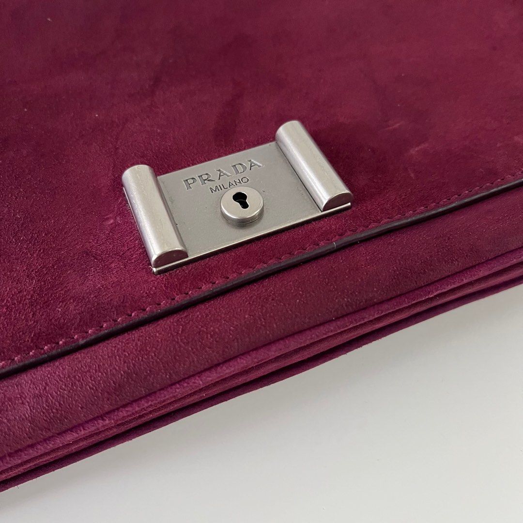 auth prada lock suede shoulder bag, Women's Fashion, Bags & Wallets ...