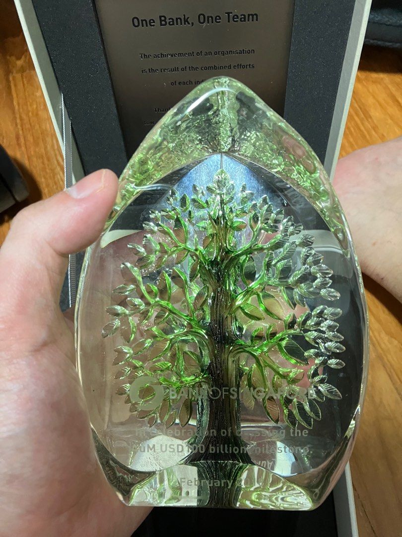 Bank of Singapore 100 million AUM achievement paperweight, Furniture ...