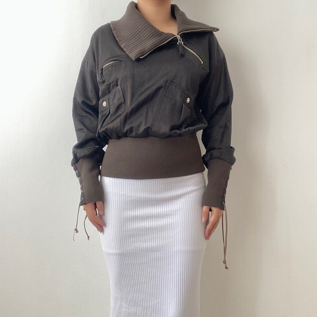 Biscote cocoa brown satin jacket, Women's Fashion, Coats, Jackets and ...