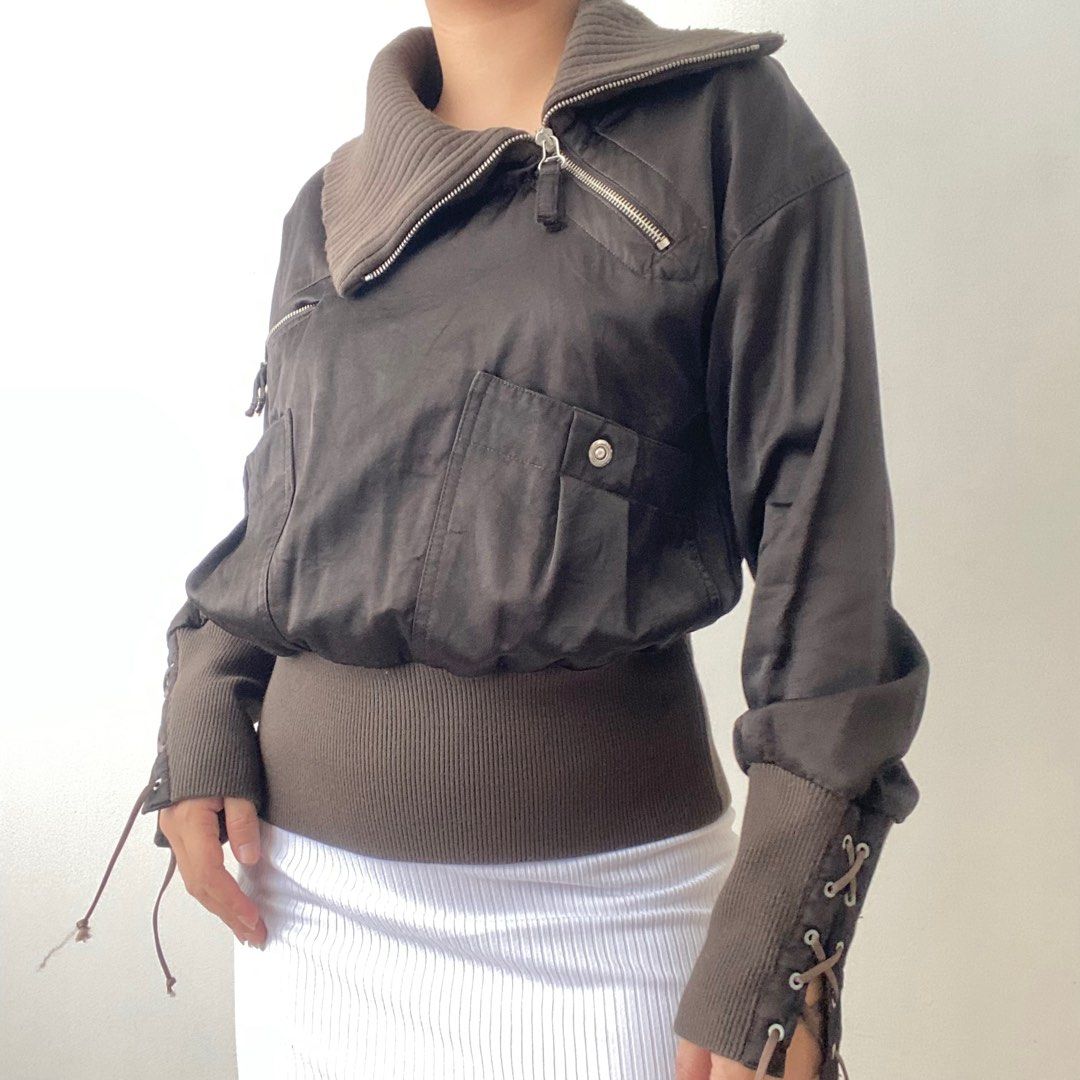 Biscote cocoa brown satin jacket, Women's Fashion, Coats, Jackets and ...