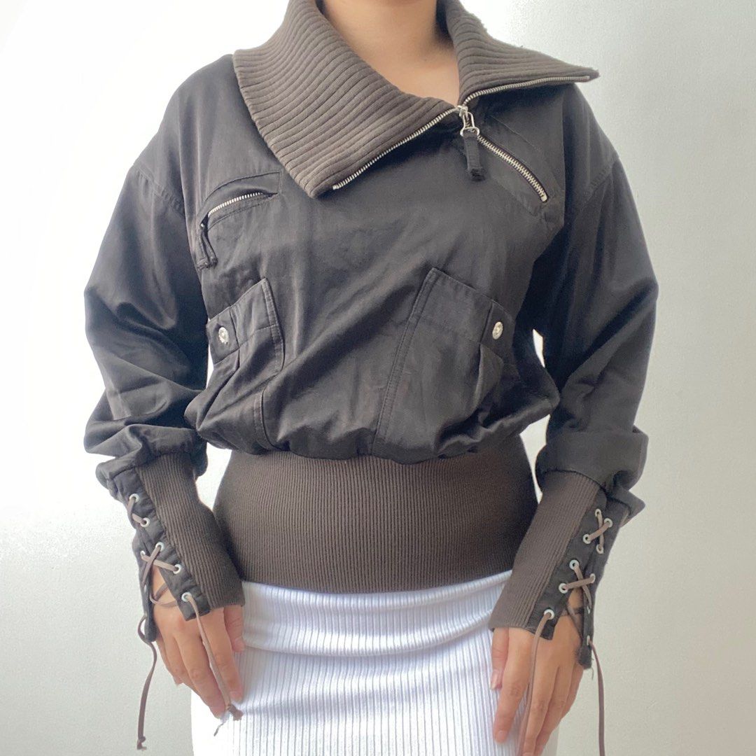 Biscote cocoa brown satin jacket, Women's Fashion, Coats, Jackets and ...